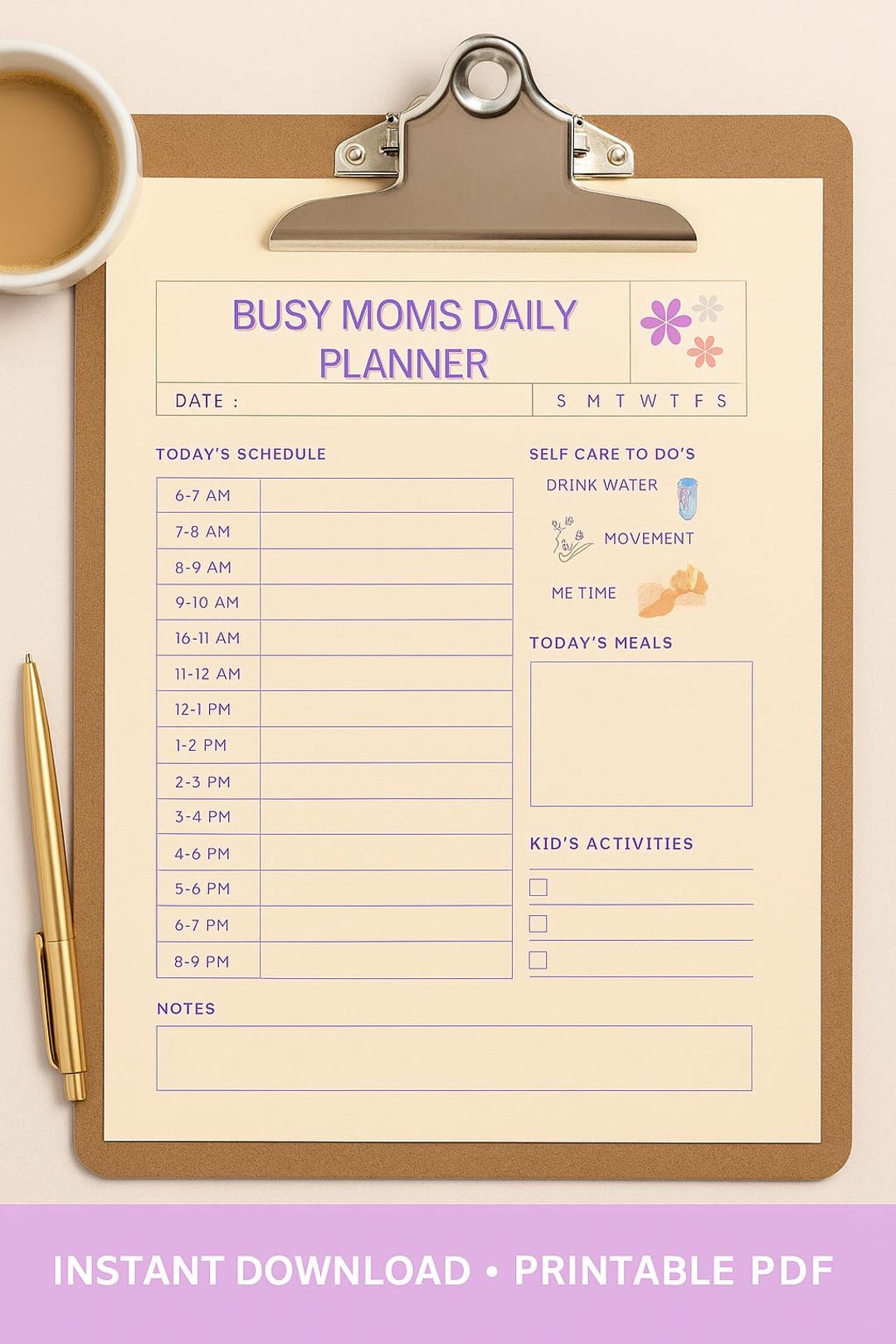 Busy Mom Daily Planner Printable – Daily Schedule, To-do List, Meals ...