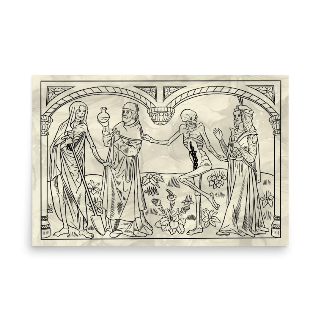 Medieval Engraving Poster – Dark Art Reproduction, Danse Macabre Gothic ...