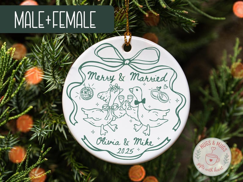 Merry and Married Ornament Personalized, Custom First Christmas Married ...