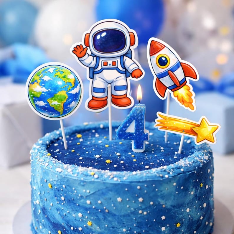 Printable Space Cake Topper | Astronaut, Rocket, Planets | Kids ...