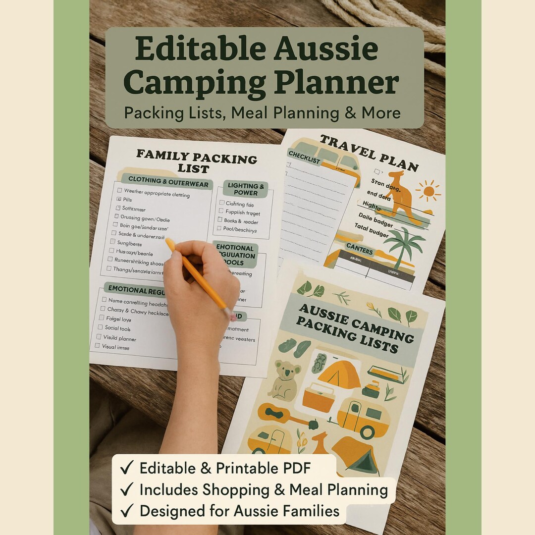Aussie Camping Packing List, Printable Checklist, Editable Canva ...
