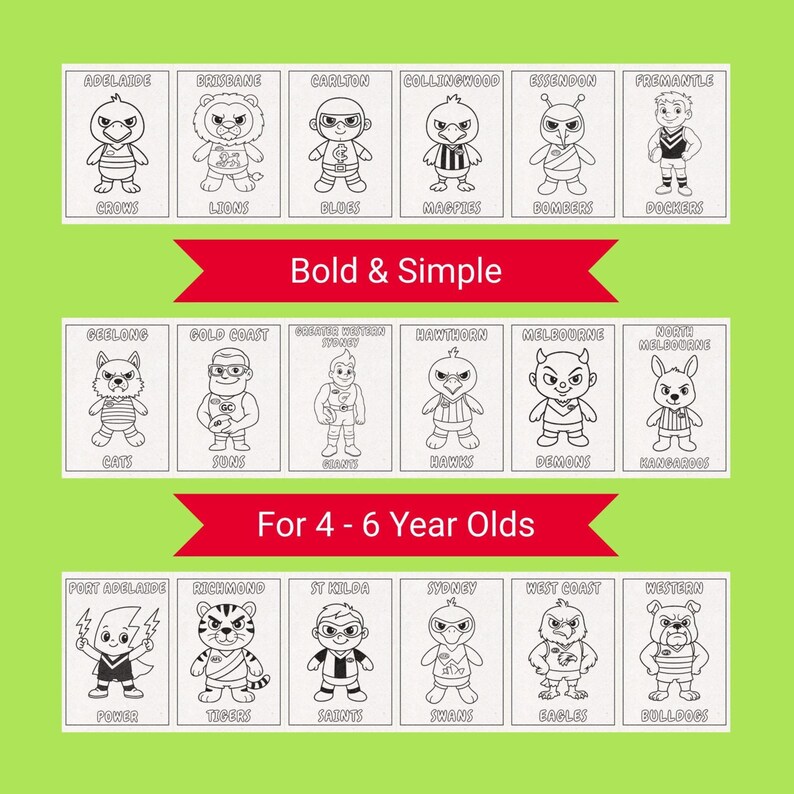 Printable AFL Colouring Book Bundle | School, Primary, Kinder Activity ...