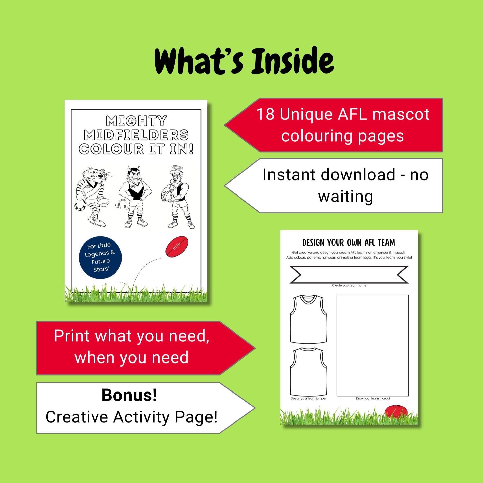 Printable AFL Colouring Book for Kids | Ages 6-10 | Home or School ...