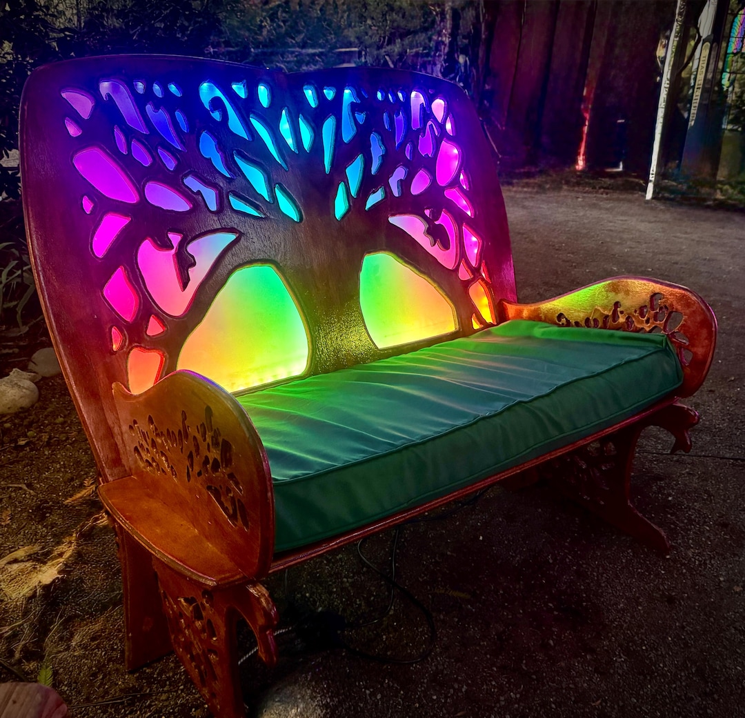 Oak Tree LED Glowing Bench — Backyard or Festival Furniture -- Handmade ...