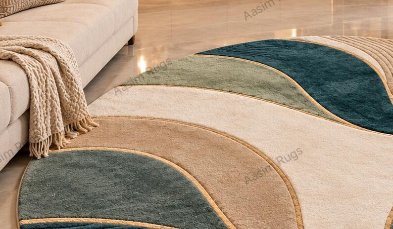 Hand Tufted Round Wool Rug, 3D Sculpted Abstract Area Rug, Modern ...