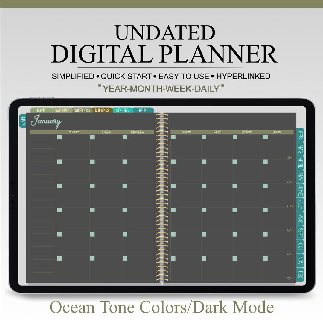 Undated Digital Planner for Goodnotes & Ipad, Month-week-day, Ocean ...
