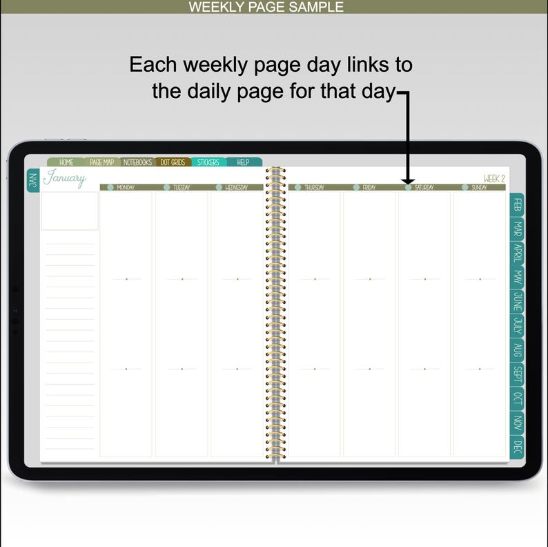 Undated Digital Planner for Goodnotes & Ipad, Month-week-day, Ocean ...