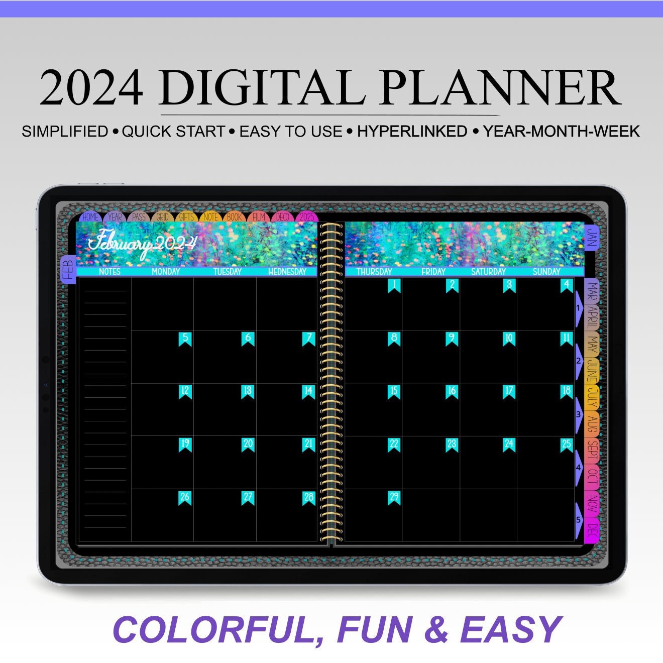 2024 Digital Planner Colorful Digital Calendar Goodnotes - Etsy