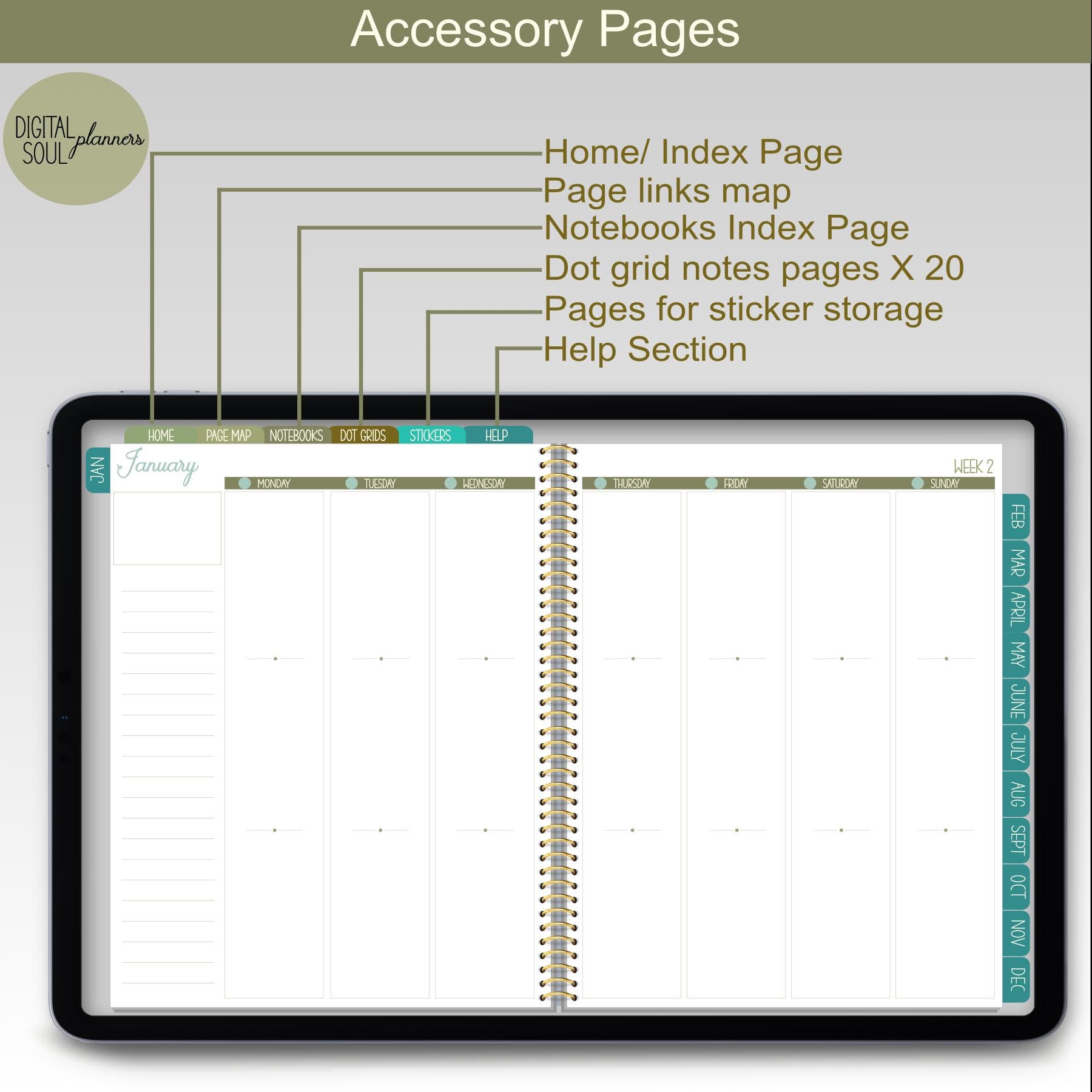 Undated Digital Planner for Goodnotes & Ipad, Month-week-day, Ocean ...