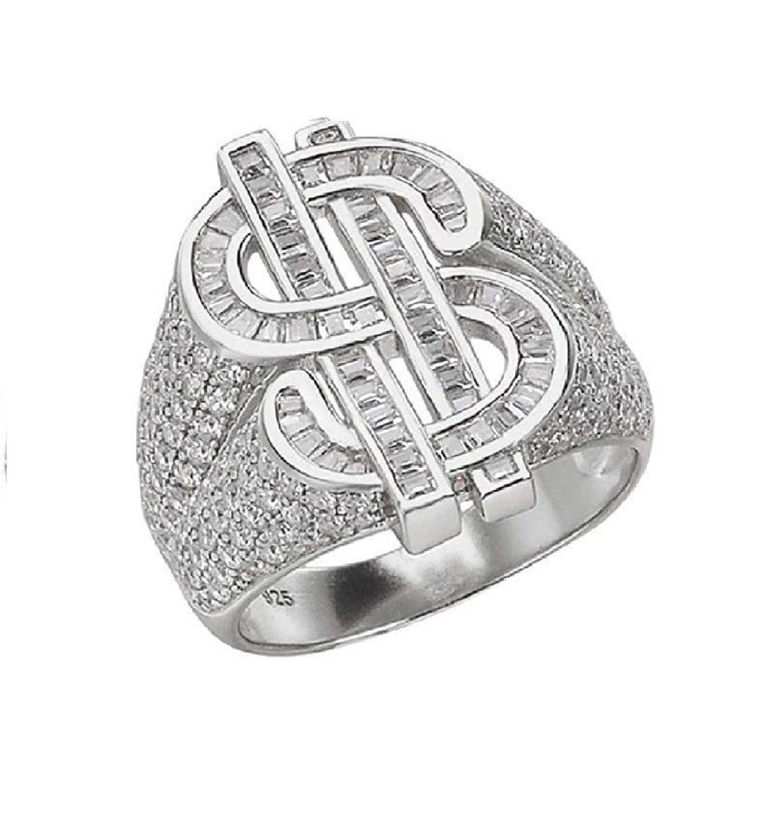 Iced Out Dollar Sign Ring | Hip Hop Bling Money Ring | Silver ...
