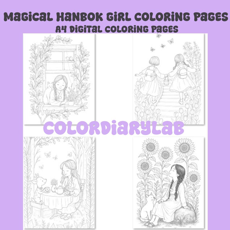 Magical Hanbok Girl Coloring Pages | 10 Printable A4 Digital Download ...