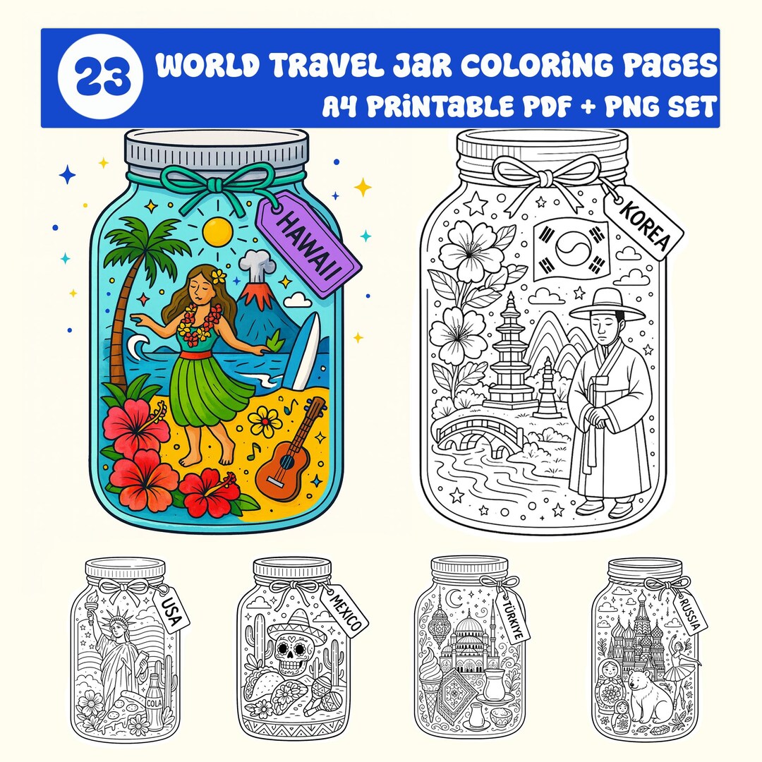 World Travel Coloring Pages: 20 Countries, Global Landmarks (PDF + PNG ...