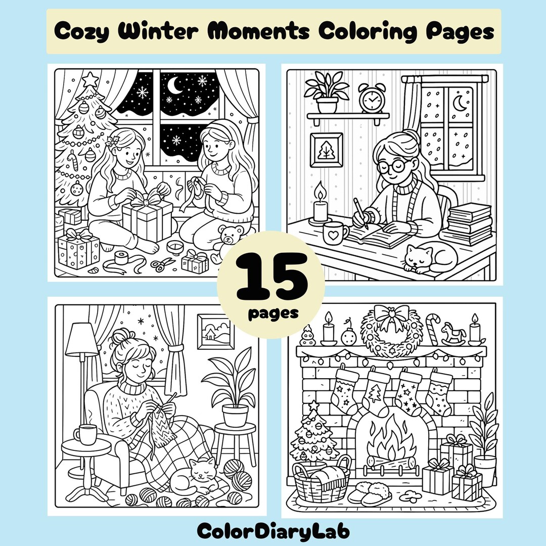 Cozy Winter Coloring Pages: Hygge Holiday Scenes (digital Download) - Etsy