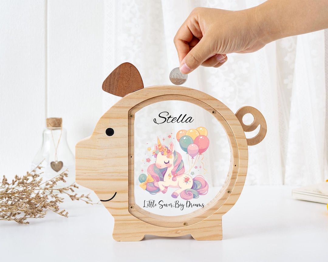 Custom Wooden Piggy Bank Baby Shower Gift,personalized Piggy Bank,kids ...