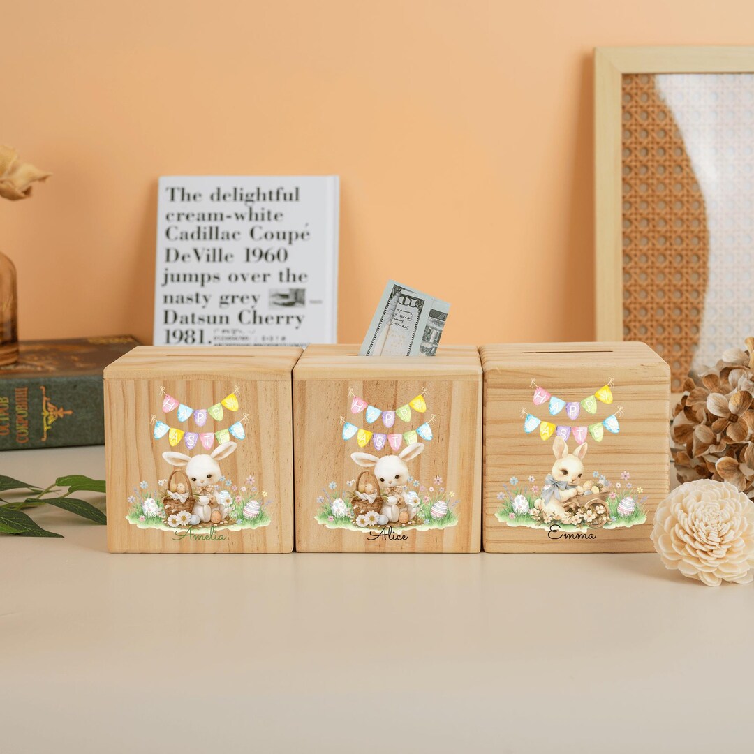 Personalized Wooden Bunny Piggy Bank,personalized Easter Bunny Money ...