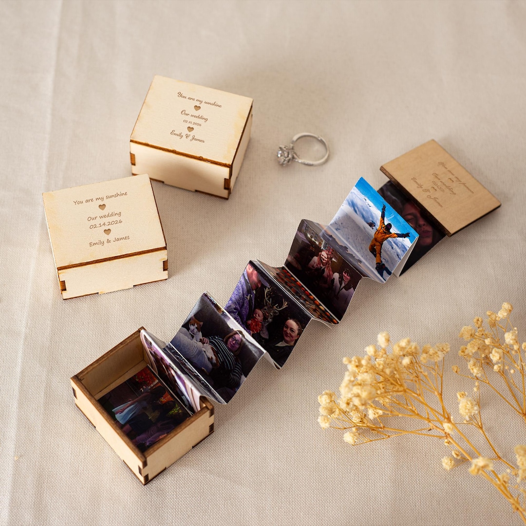 Custom Pull Out Photo Frame & Trinket Box, Personalized Wooden Memory ...