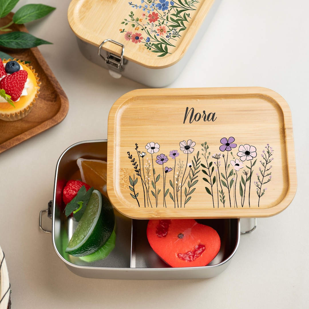 Personalized Flower Lunch Box,stainless Steel Kids Snack Box,food ...
