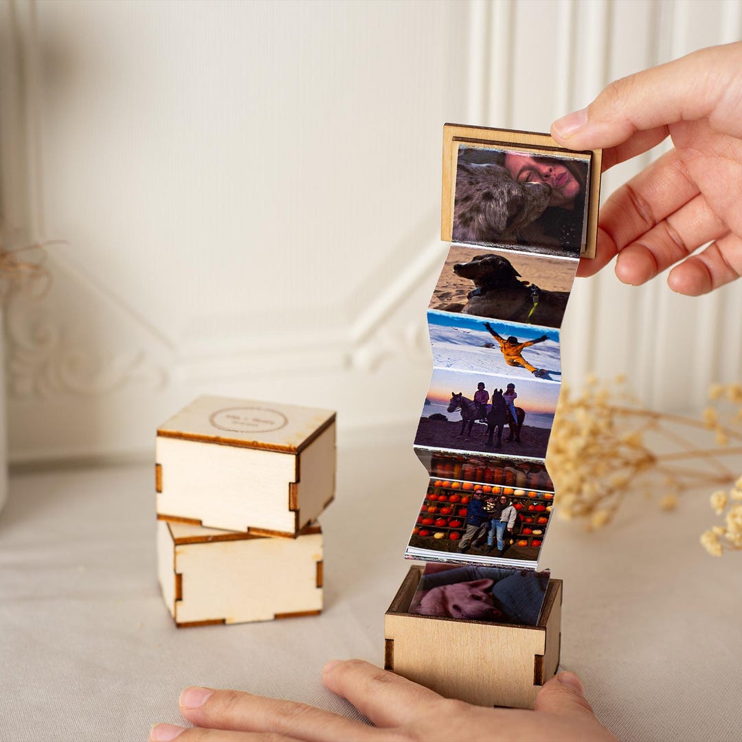 Pull Out Photo Album Custom Wooden Photo Box Personalized Memory ...