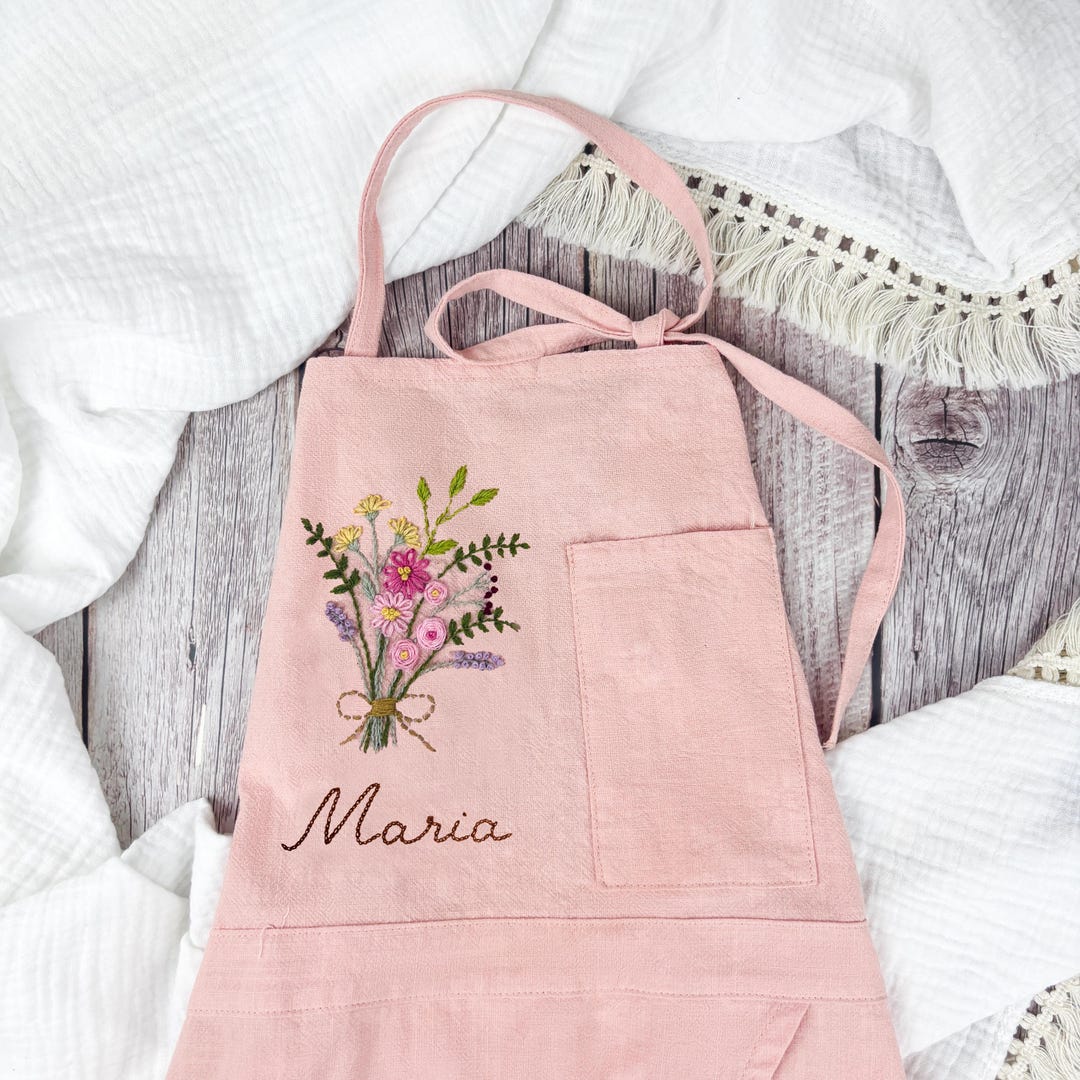 Personalized Hand Embroidered Apron for Teenager, Custom Name, Pocketed ...