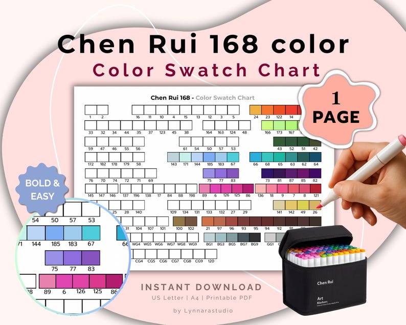Chen Rui 168 Marker Swatch Chart: Printable Color Chart (A4/US Letter ...