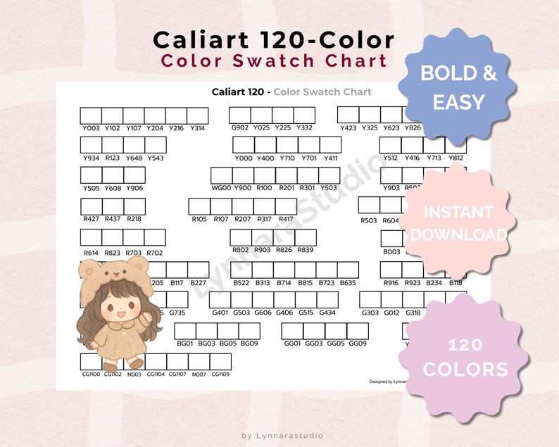Caliart 120 Marker Swatch Chart: Printable Color Reference (PDF ...