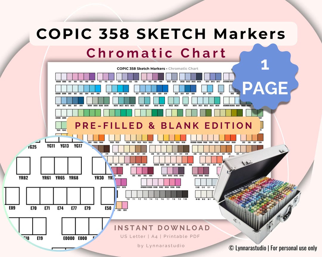 Copic Marker 358 Chromatic Chart | Printable Swatch Sheet (PDF) - Etsy