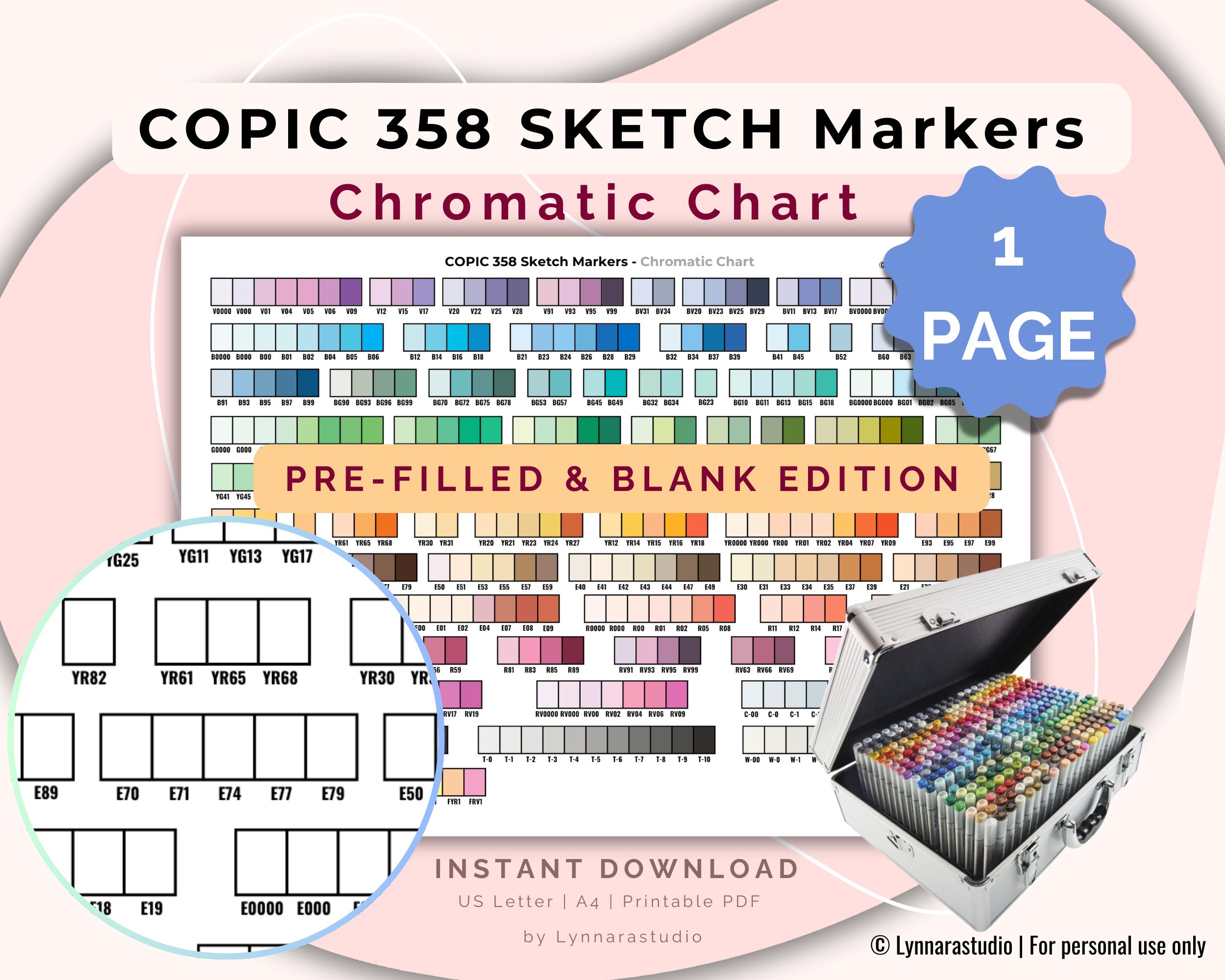 Copic Marker 358 Chromatic Chart | Printable Swatch Sheet (PDF) - Etsy