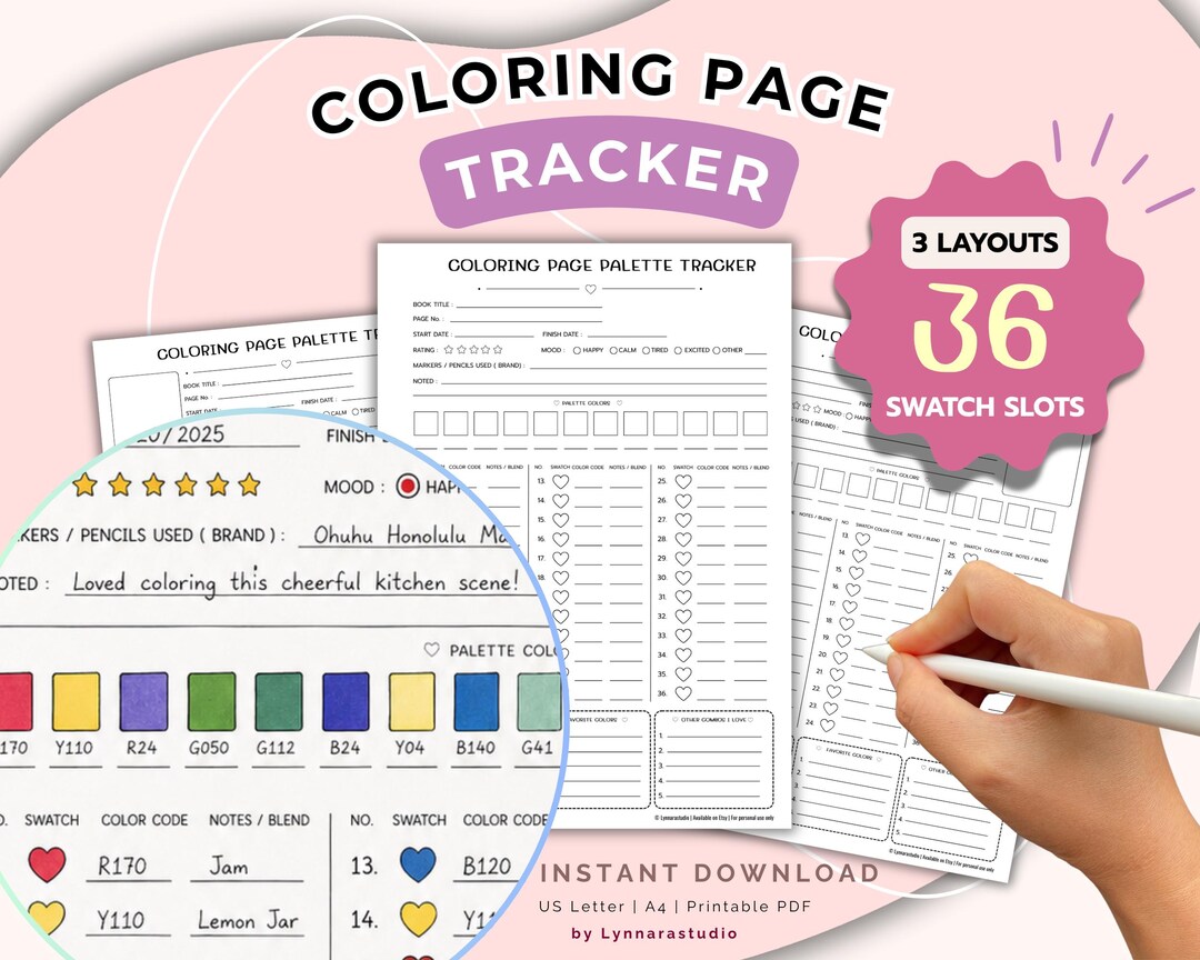 Buy Coloring Page Tracker Printable, Color Palette Tracker, Marker ...