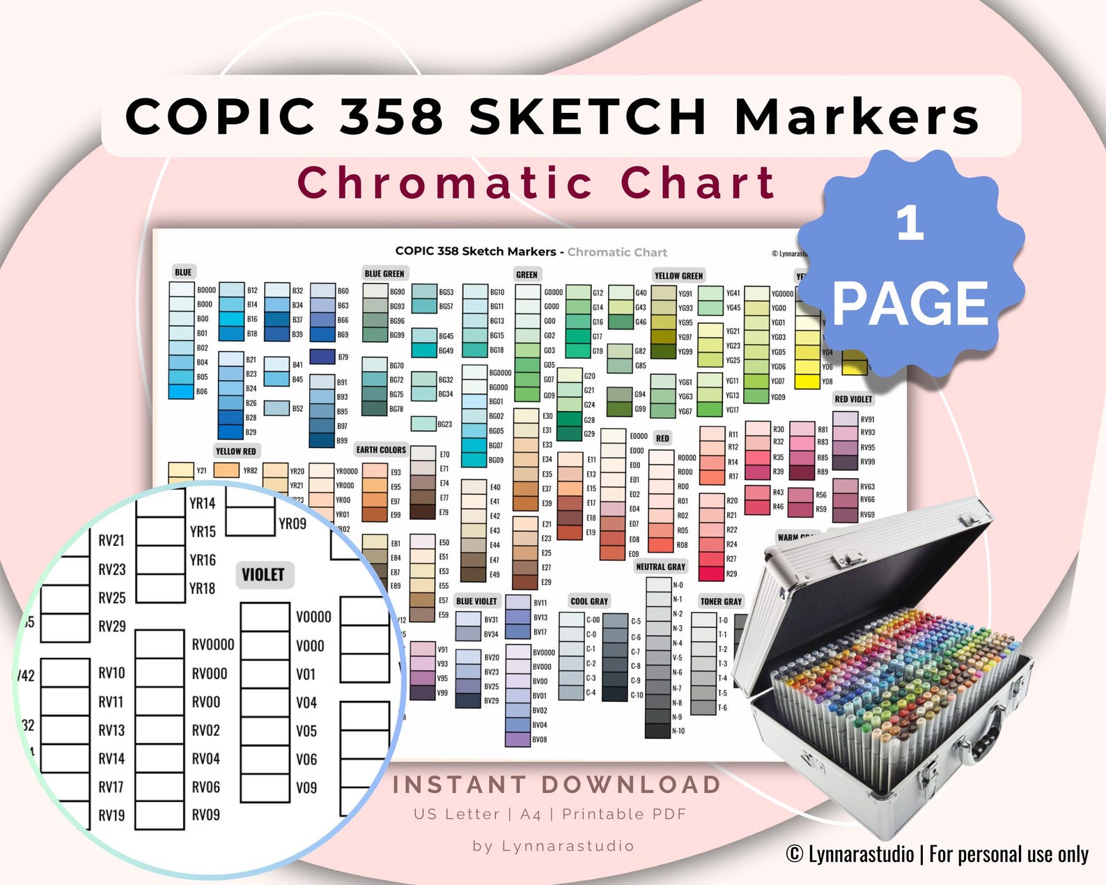 Copic Marker 358 Chromatic Chart | Printable Swatch Sheet (PDF) - Etsy