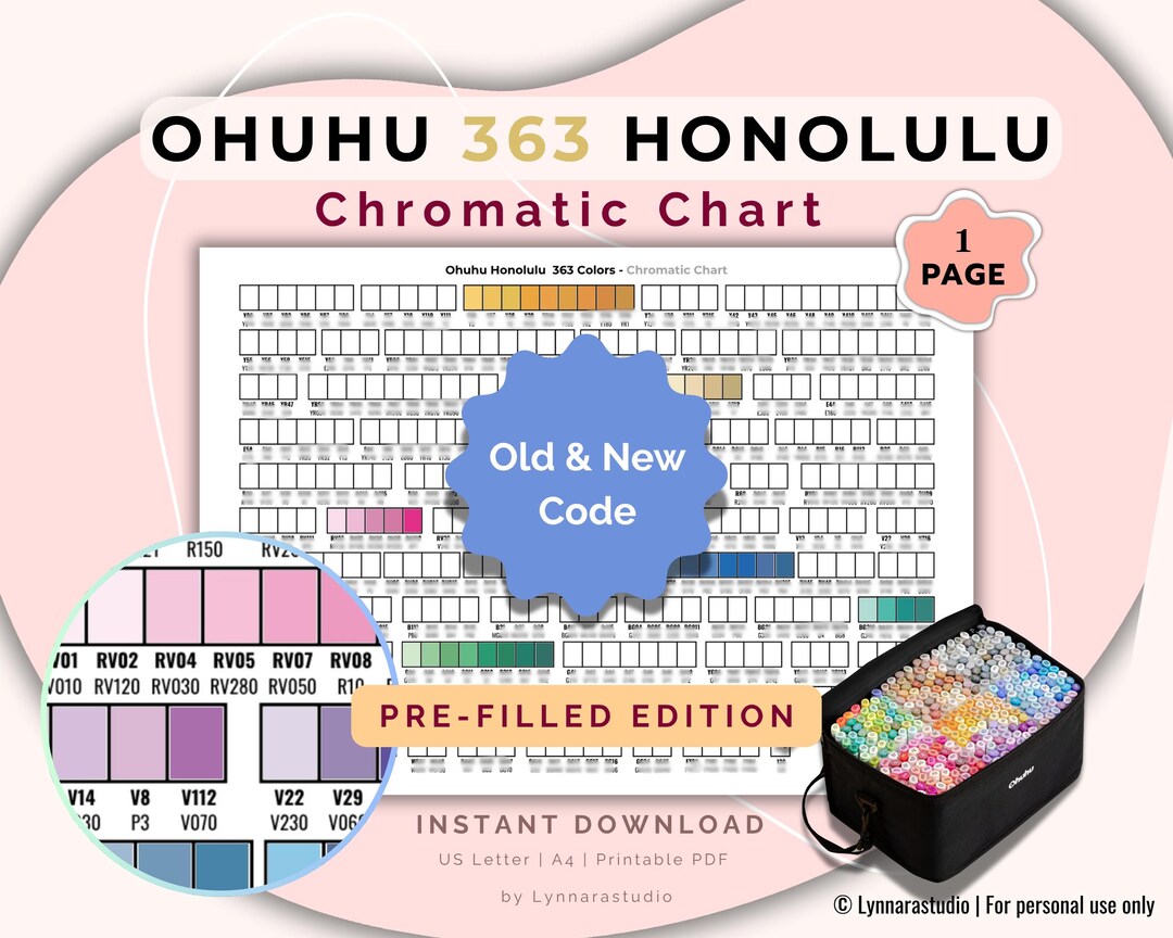 Ohuhu Honolulu B 363 Marker Swatch Chart | Old and New Codes 2025 ...