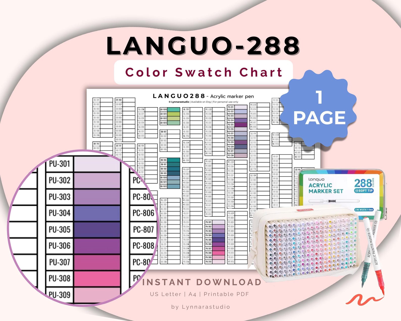 Languo 288 Acrylic Marker Swatch Chart Printable | Color Swatch Card ...