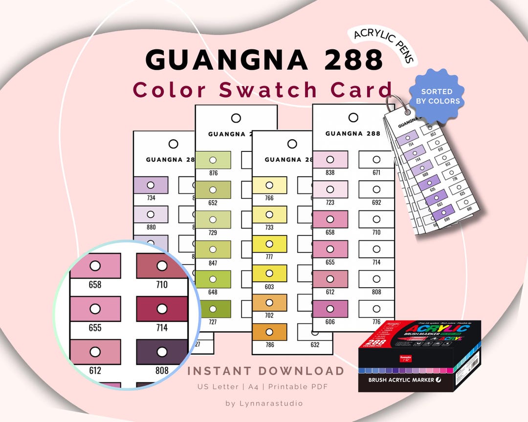 Nuancier Guangna 288 Color Swatch Card: Acrylic Marker Chart (printable ...