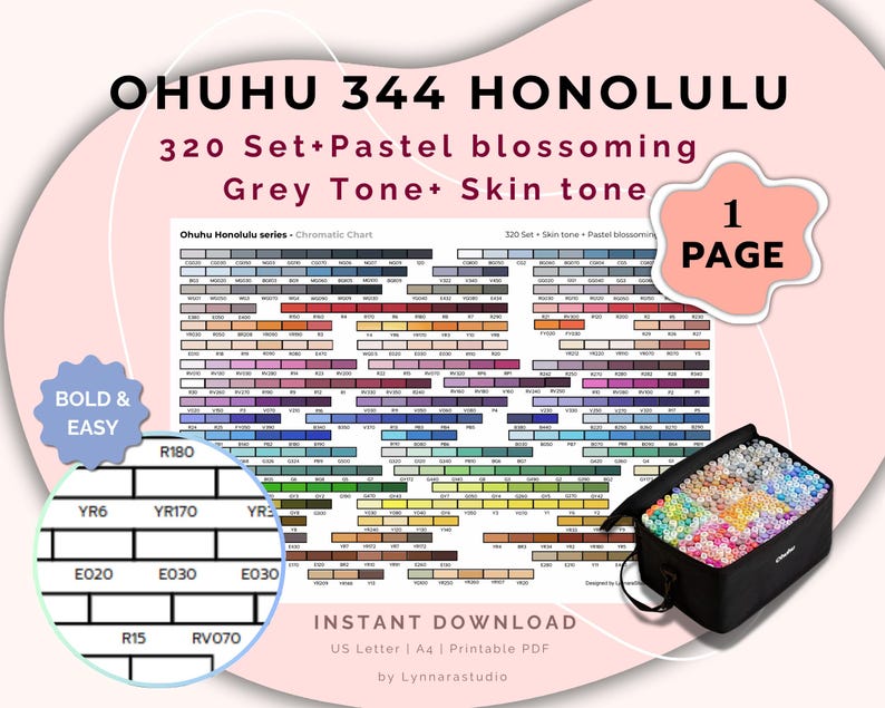 Ohuhu 344 Color Marker Swatch Chart: Chromatic Printable PDF - Etsy