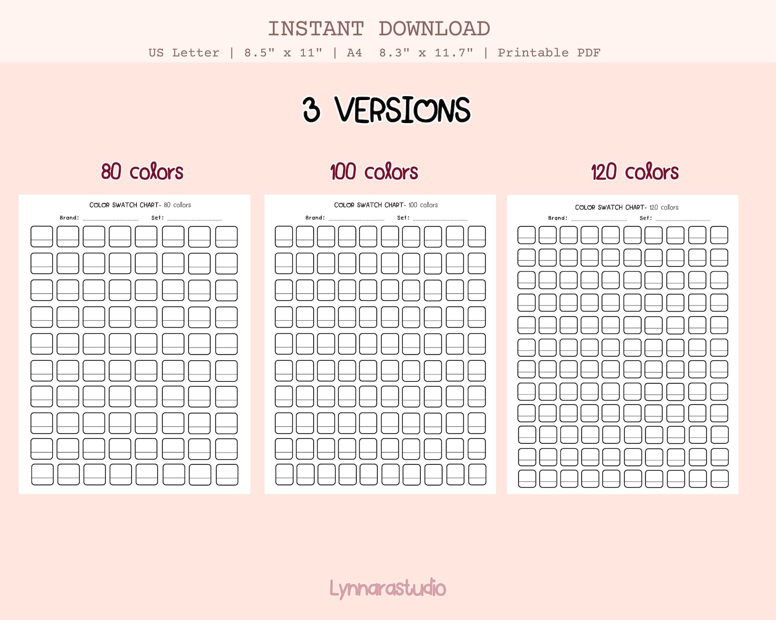 Alcohol Marker Color Swatch Chart: Printable Color Test Sheet (PDF ...