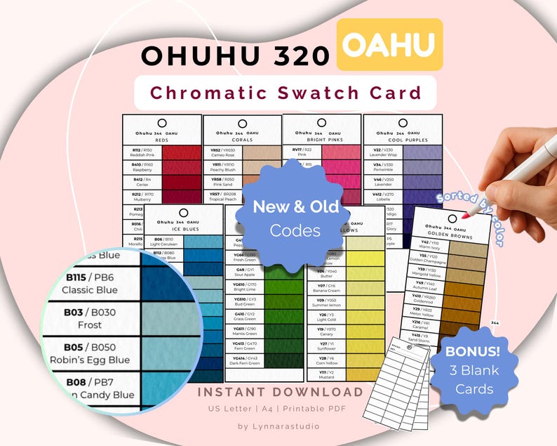 Ohuhu 320 Marker Swatch Chart: Printable OAHU Old & New Codes (PDF ...
