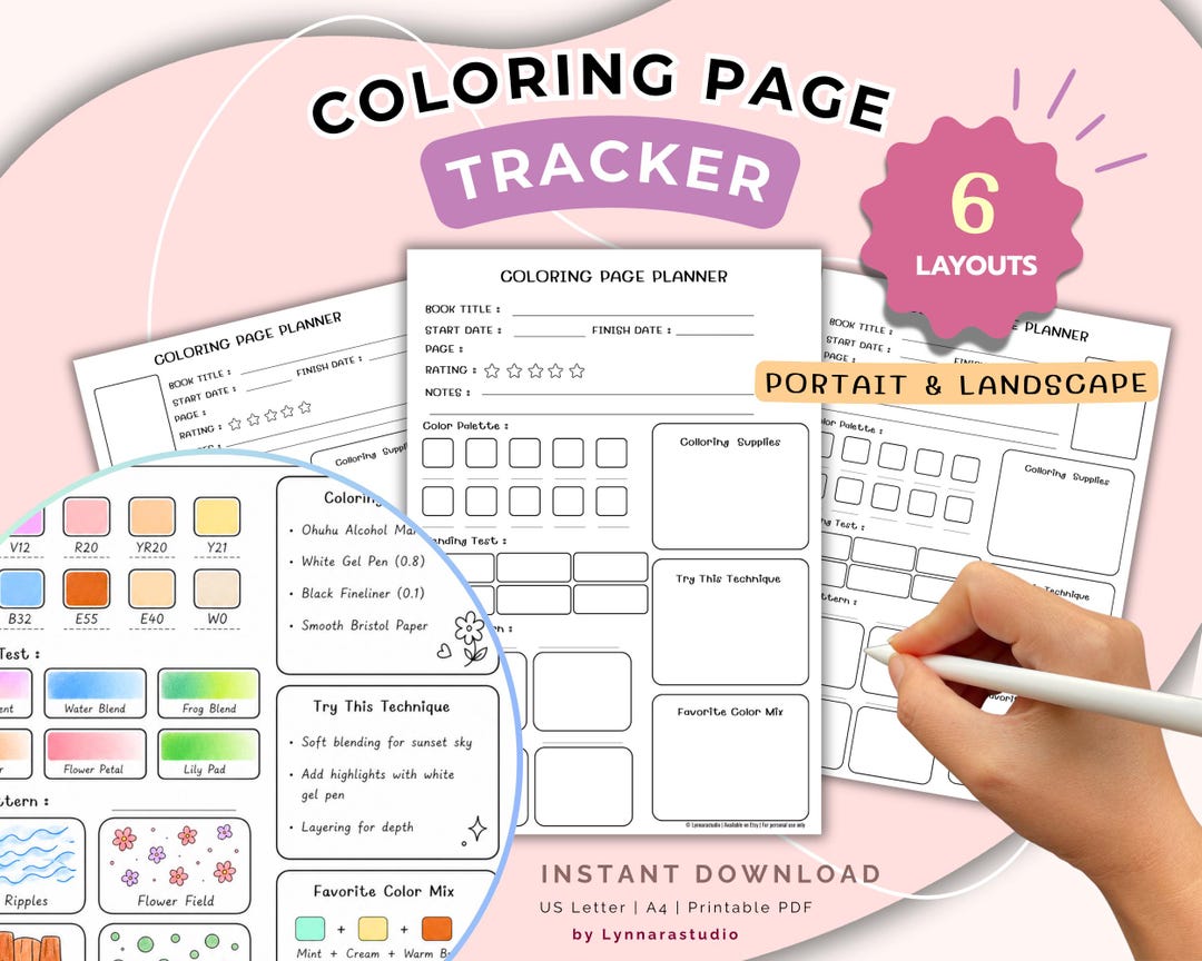 Coloring Page Planner Printable | Color Palette Tracker, Marker ...
