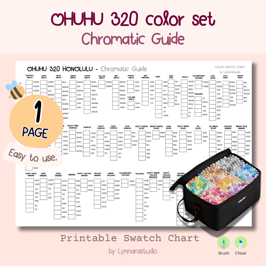 Ohuhu Honolulu 320 Marker Swatch Chart: Chromatic Swatch Charts, 1 ...
