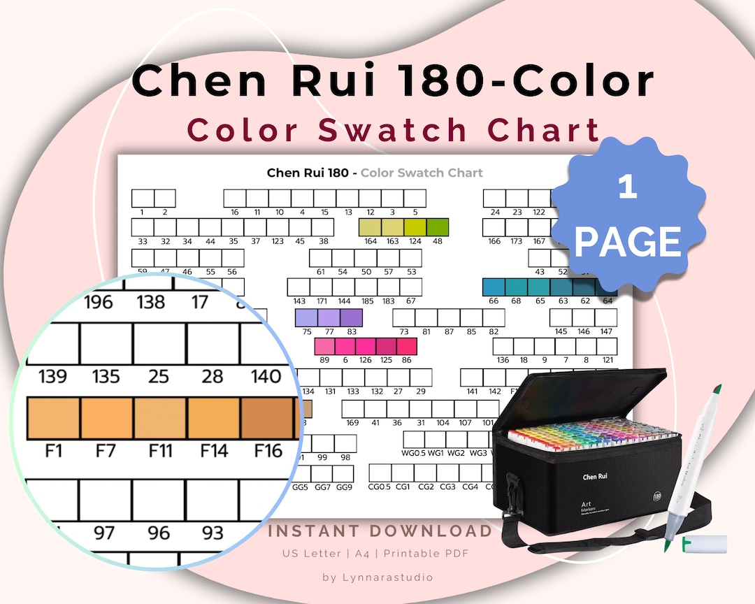 Chen Rui 180 Marker Swatch Chart: Printable Color Chart (A4/US Letter ...
