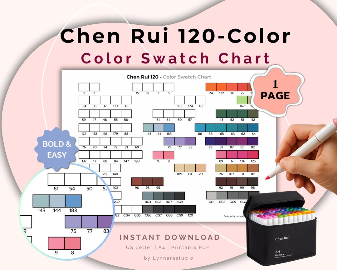 Chen Rui 120 Marker Swatch Chart: Printable Color Chart (A4 & US Letter ...