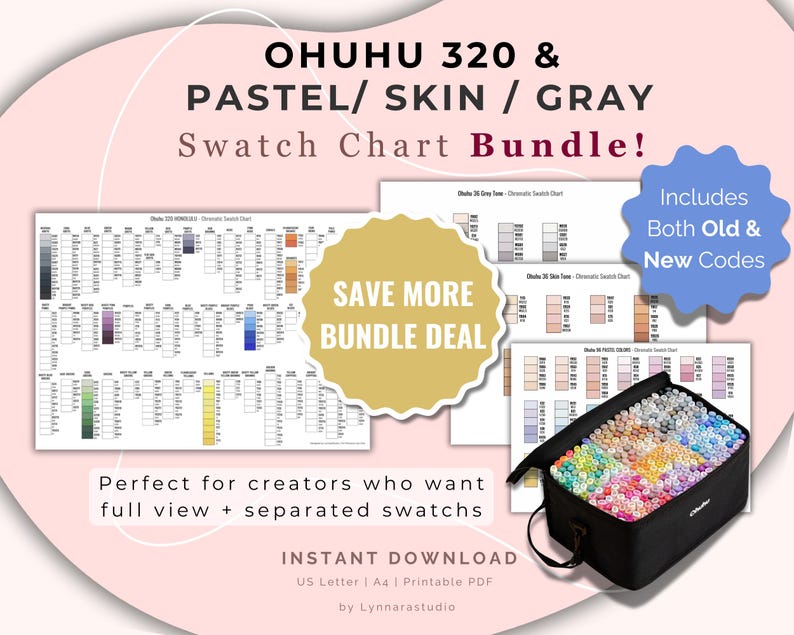 Ohuhu Marker Swatch Chart Bundle • 320+ Pastel, Skin, Gray Tones • Printable PDF for Artists ...