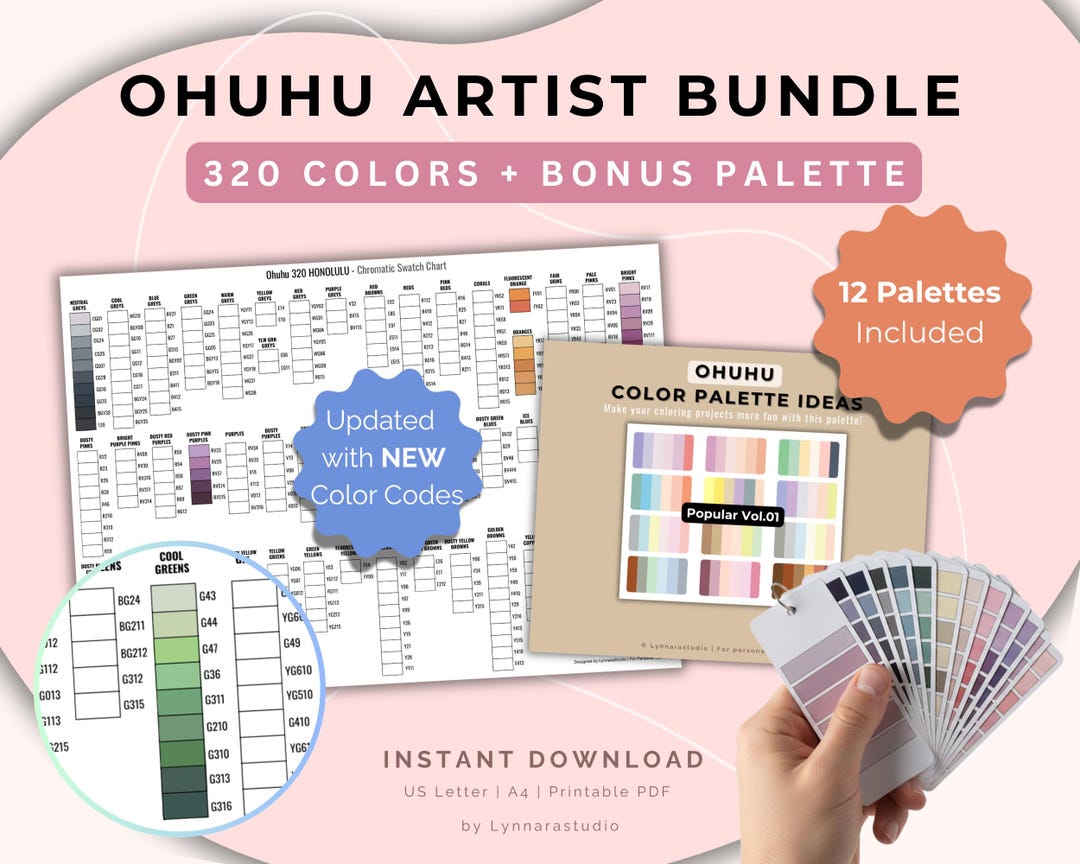Ohuhu 320 Swatch Chart Bundle | Marker Color Chart + Palette Ideas ...