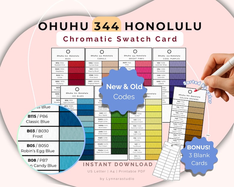 Ohuhu 344 Marker Swatch Chart: Printable Honolulu Old & New Codes (PDF ...
