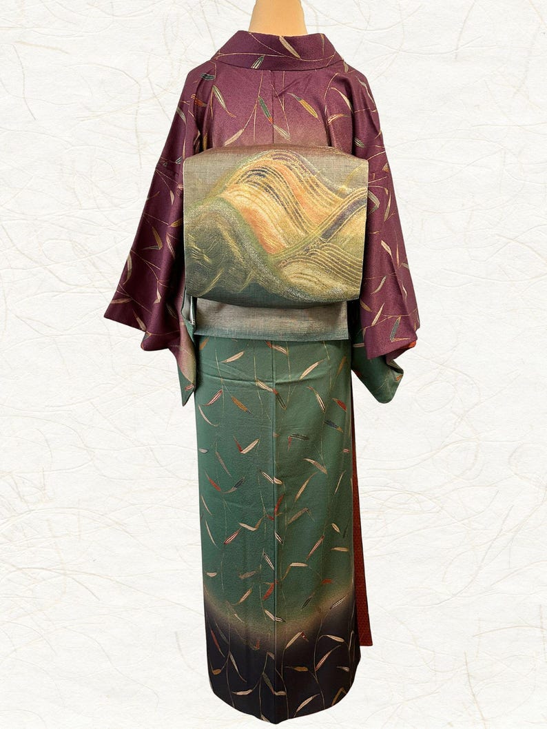 Vintage Japanese Silk Tsukesage Kimono – Bamboo Leaf Motifs With ...