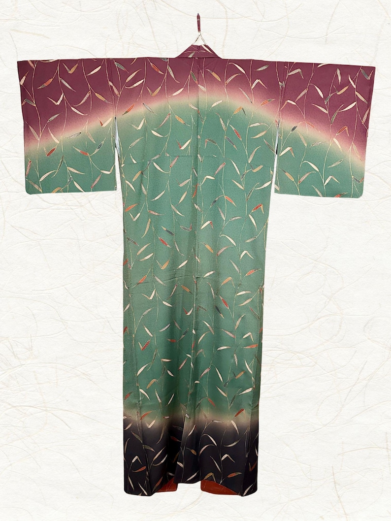 Vintage Japanese Silk Tsukesage Kimono – Bamboo Leaf Motifs With ...