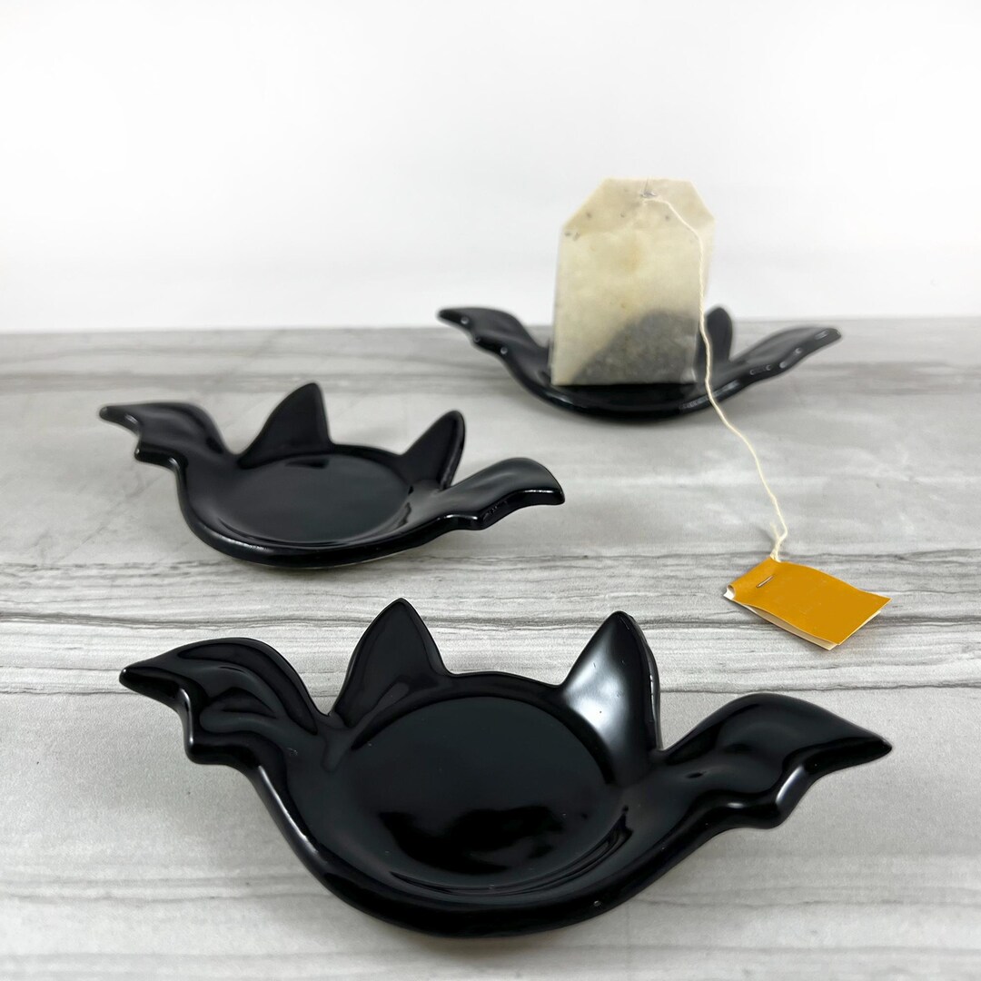 Handmade Ceramic Black Bat Tea Bag Holder, Goth Kitchen Decor ...