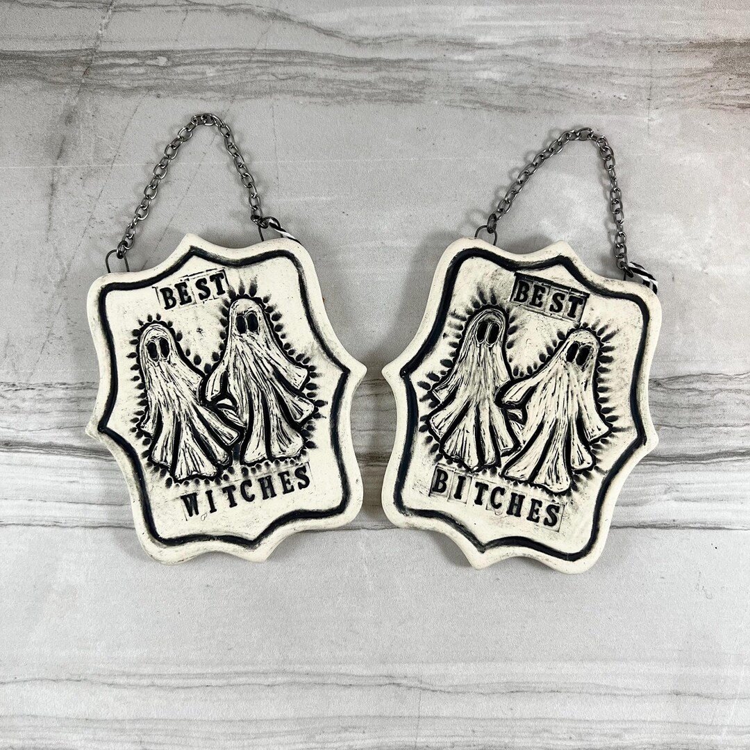 Two Ghosts Plaque Handmade Ceramic Wall Art, Best Witches Halloween ...