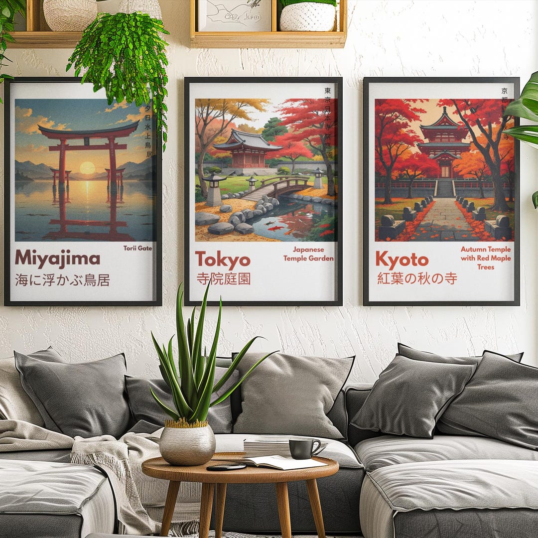 Japanese Wall Art Set – Miyajima Torii Gate, Tokyo Temple Garden, Kyoto ...