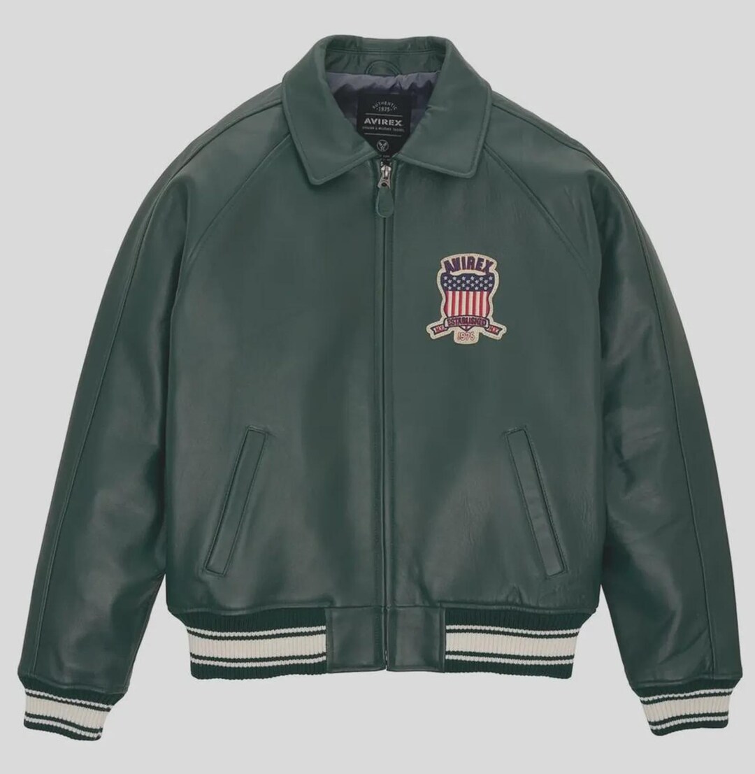 AVIREX USA Edition Leather Bomber Jacket, Genuine Cow Hide Motorcycle ...