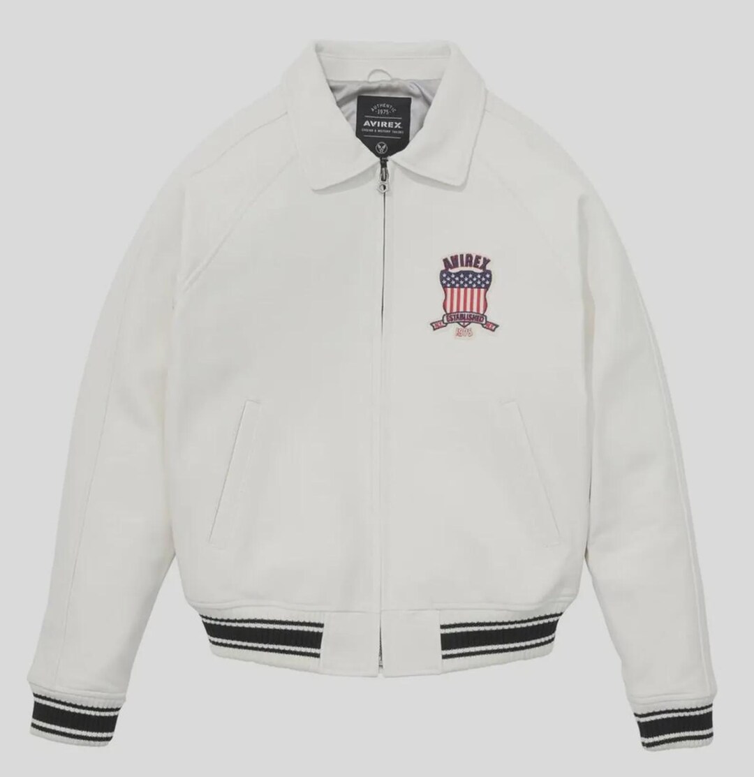 AVIREX USA Edition White Leather Bomber Jacket, Genuine Cow Hide ...