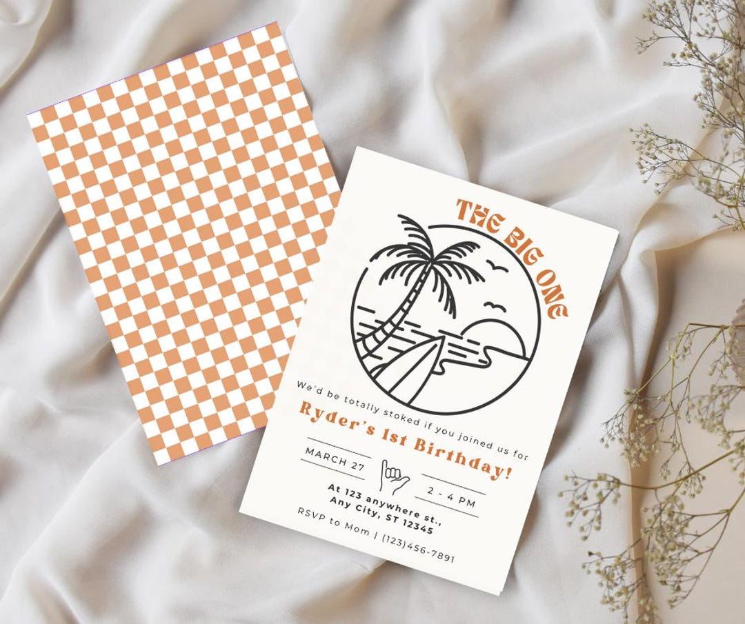 The Big One First Birthday Invitation Editable Surf Beach Party Invite ...
